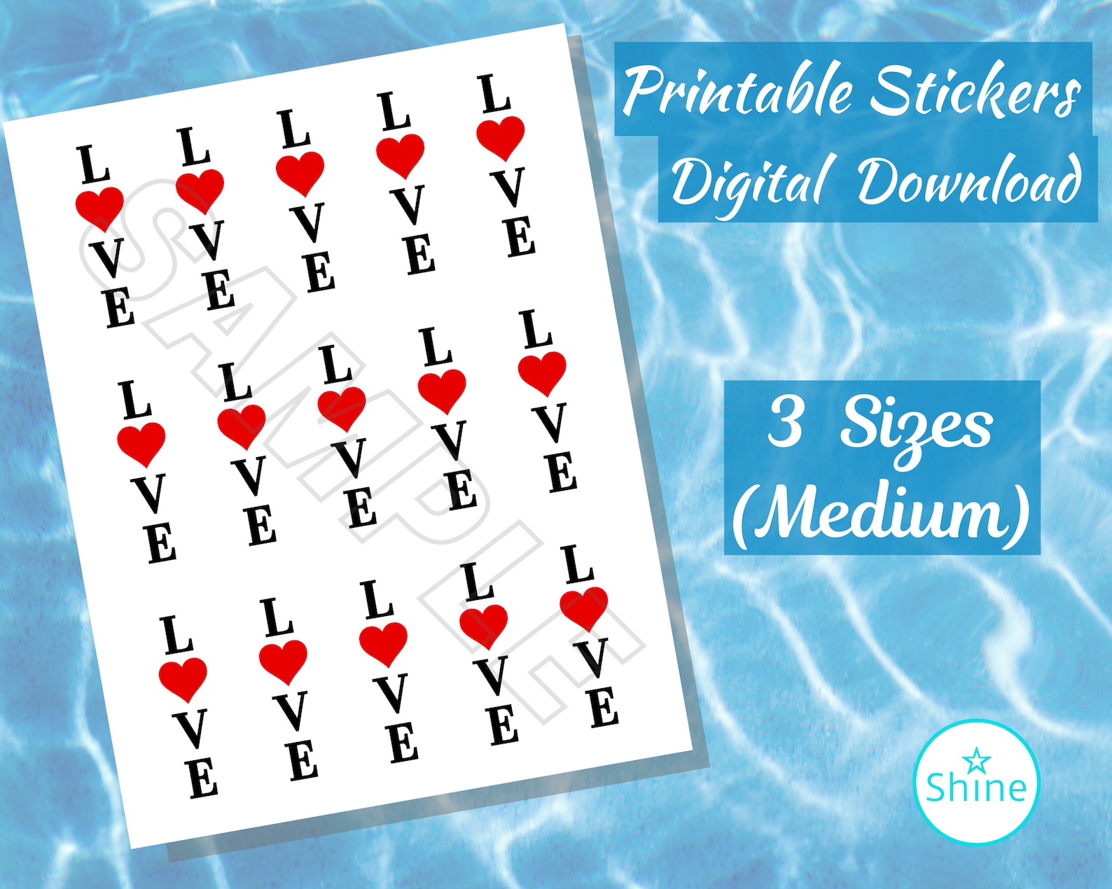 LOVE Heart Printable Stickers Digital Download Stickers 3 - Etsy