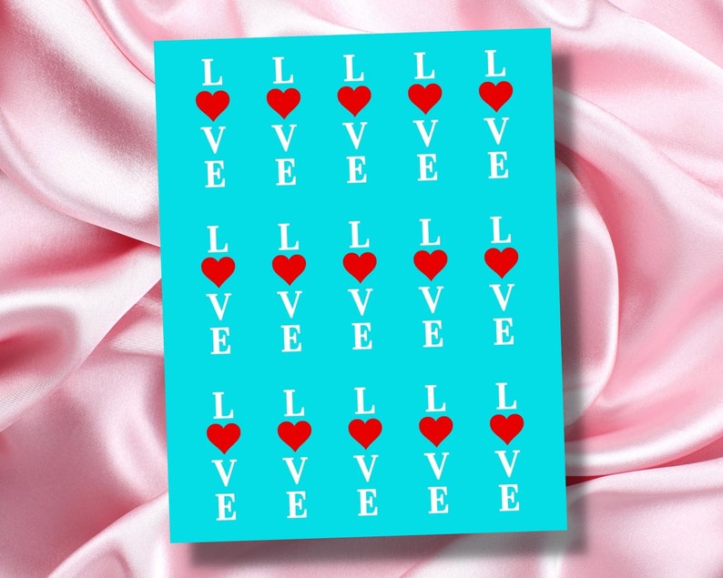 Unique LOVE Sticker in 10 Modern Colors medium, US Letter & A4 Size ...