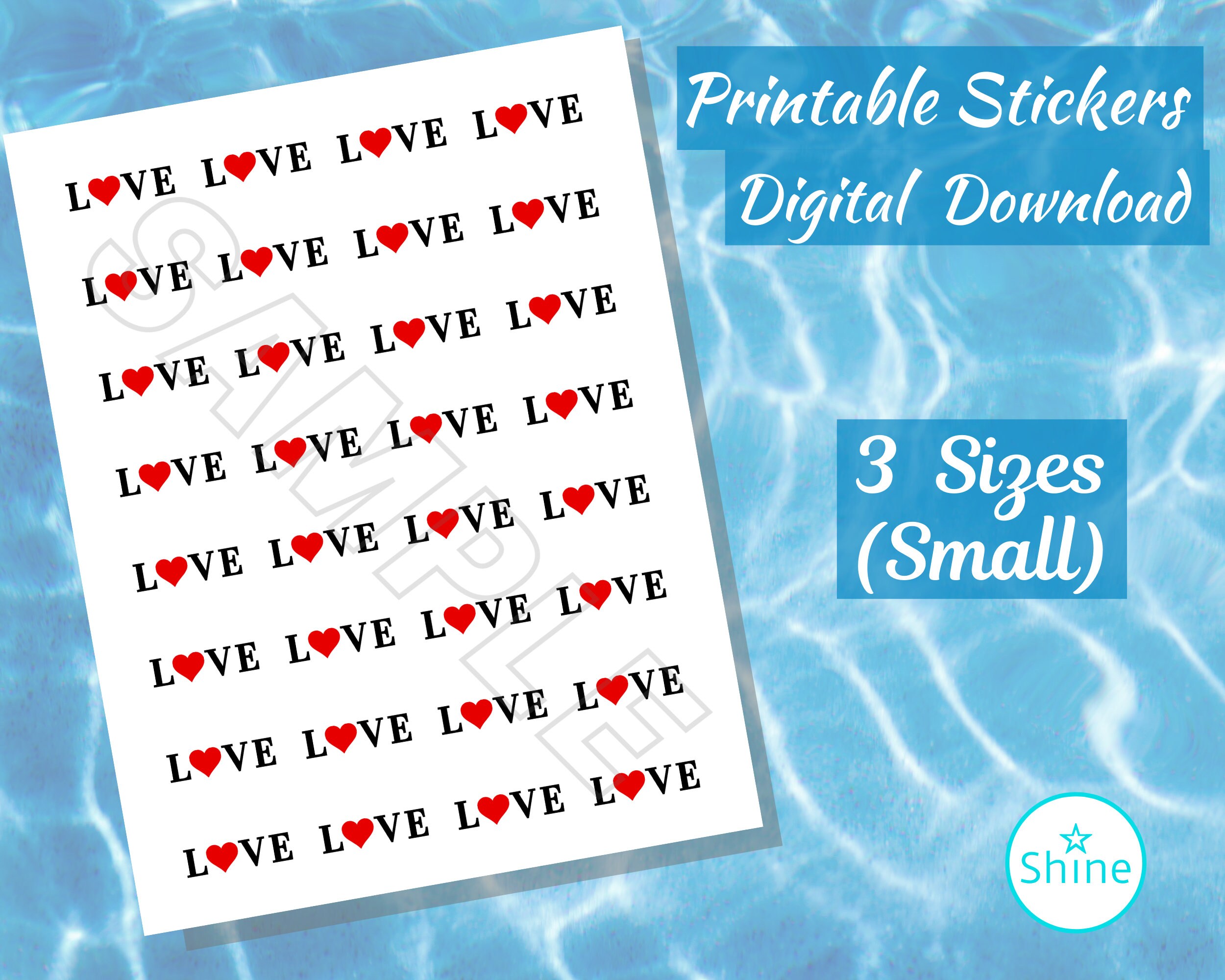 LOVE, Heart, Printable Stickers, Digital Download Stickers, 3 Sizes ...