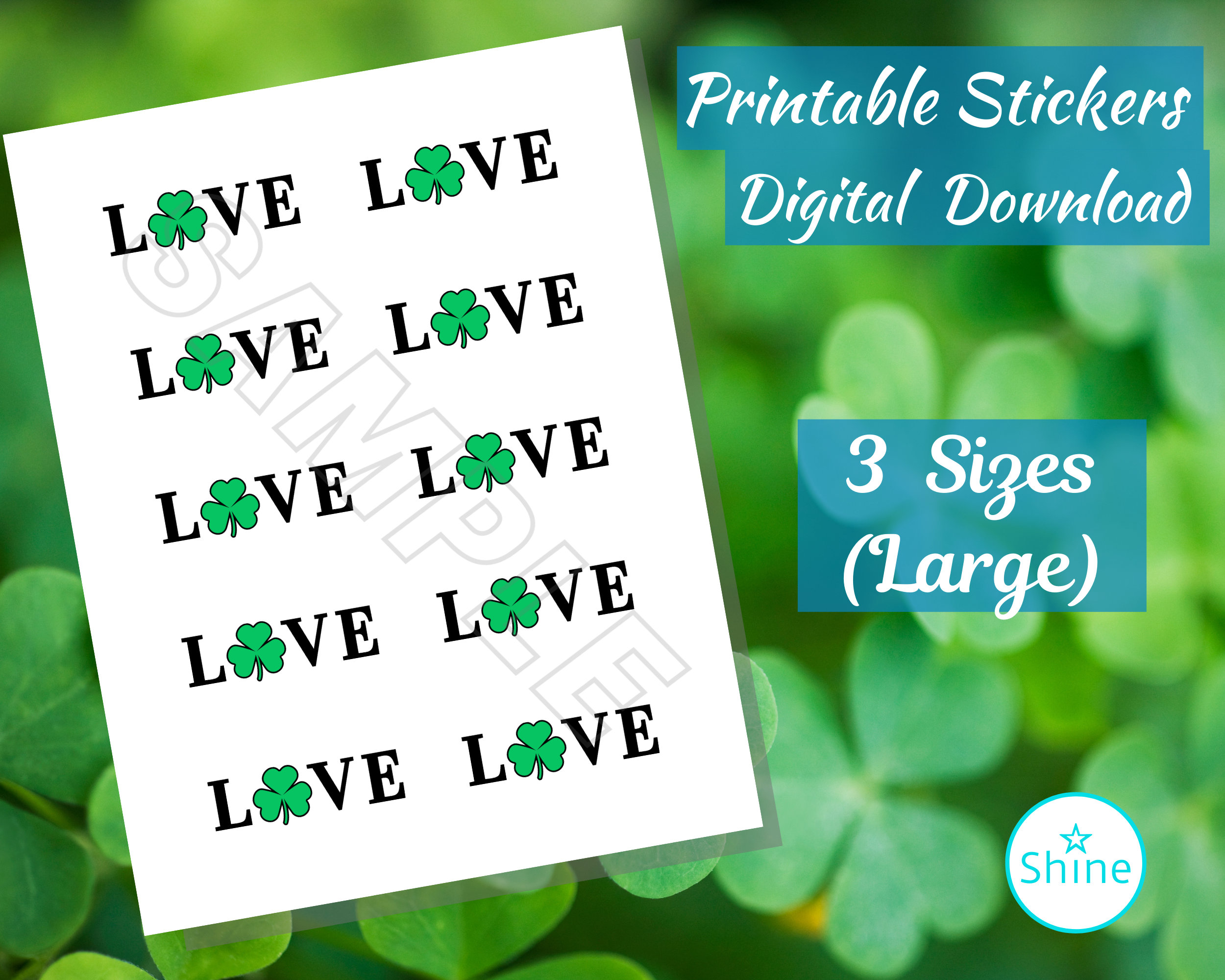 Clover Printable Stickers, Shamrock Digital Download Stickers, St ...