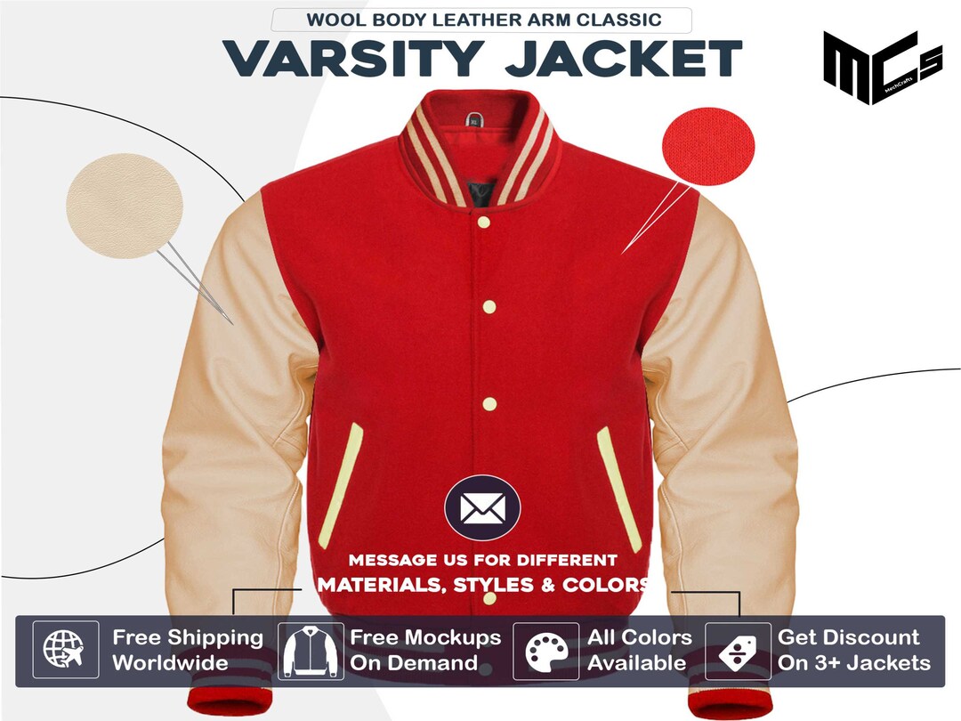 Custom Varsity Jacket: Red Wool Body, Sheepskin Leather Arms - Etsy