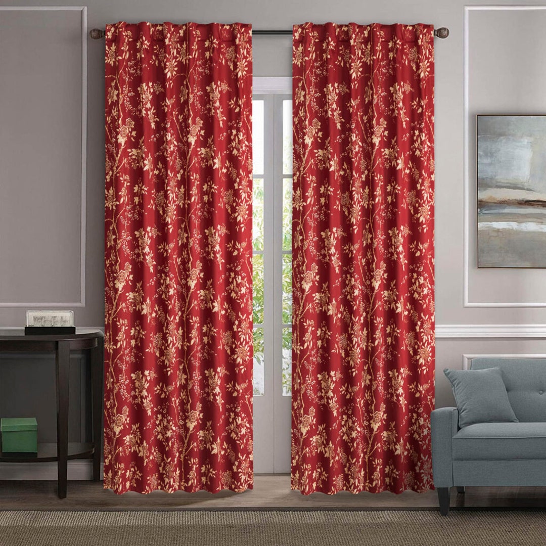 Eastern Floral Chinoiserie Blossom Print Luxury Window Curtains 2pc Set ...