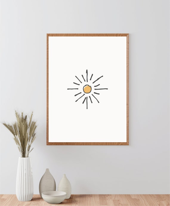 Hand Drawing Sun Poster Minimalist Prints Wall Art Home | Etsy
