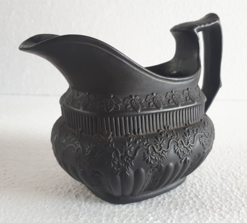 Antique English Black Basalt Porcelain Creamer Floral Motifs - Etsy