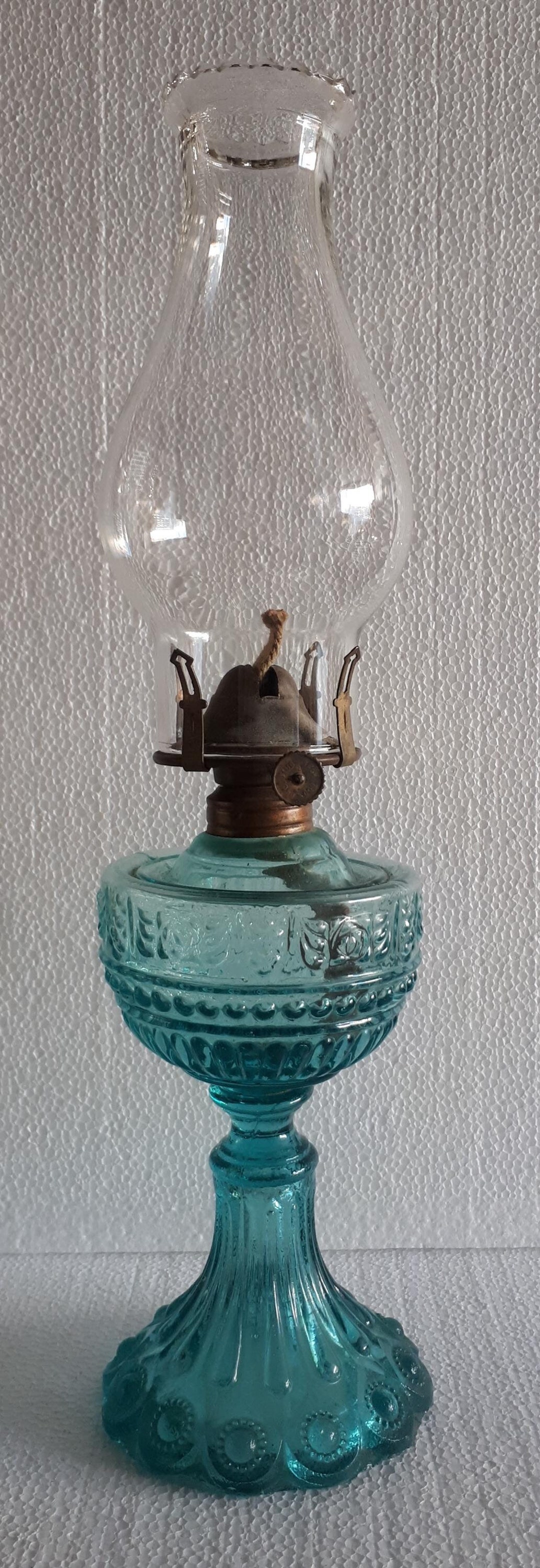 Vintage Early Xxth Century Marine Blue Glass Kerosene Oil Lamp rare ...