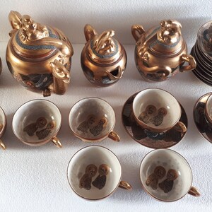 Vintage Japanese Satsuma Porcelain Tea Set Dragonware 11 People Meiji ...