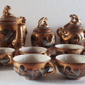 Vintage Japanese Satsuma Porcelain Tea Set Dragonware 11 People Meiji ...