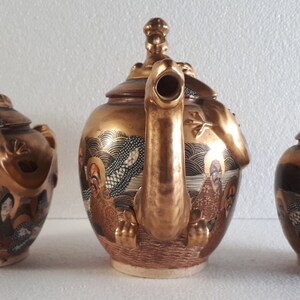 Vintage Japanese Satsuma Porcelain Tea Set Dragonware 11 People Meiji ...