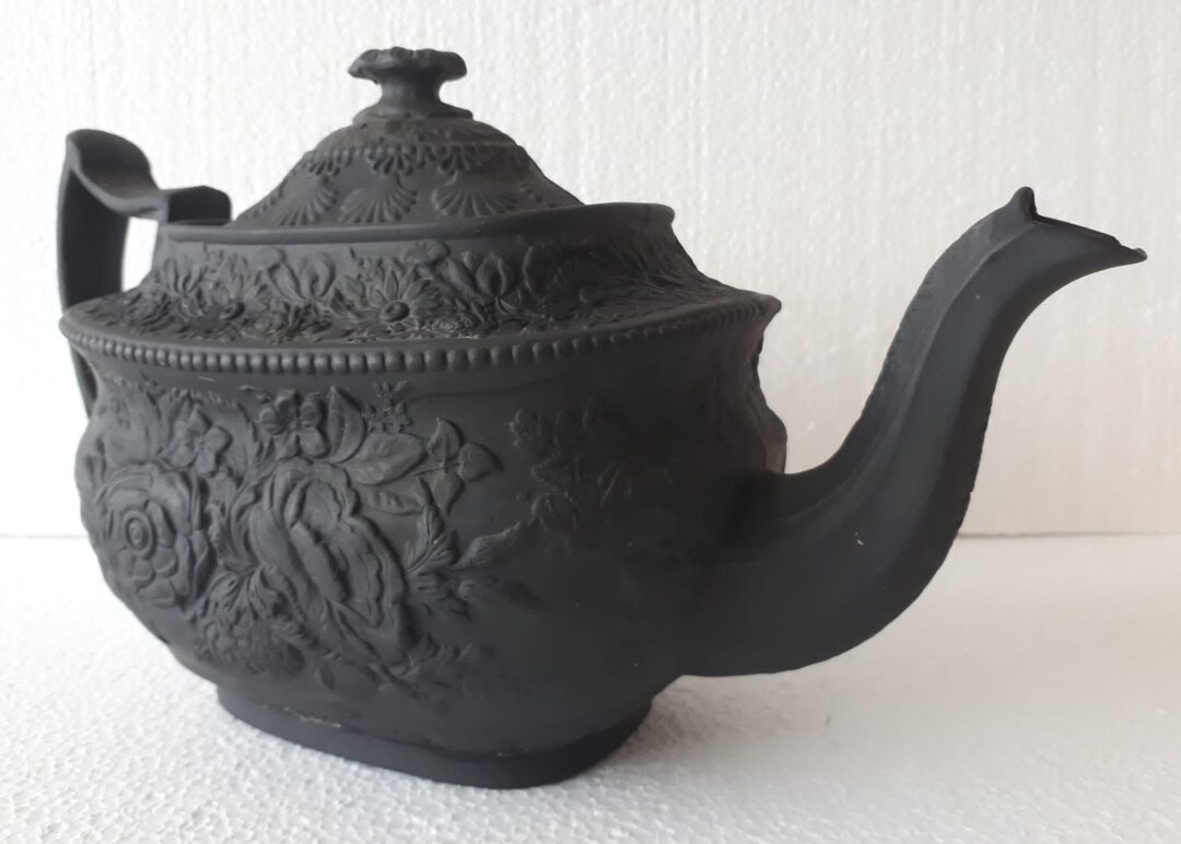 Antique English Black Basalt Porcelain Teapot Floral Motifs - Etsy
