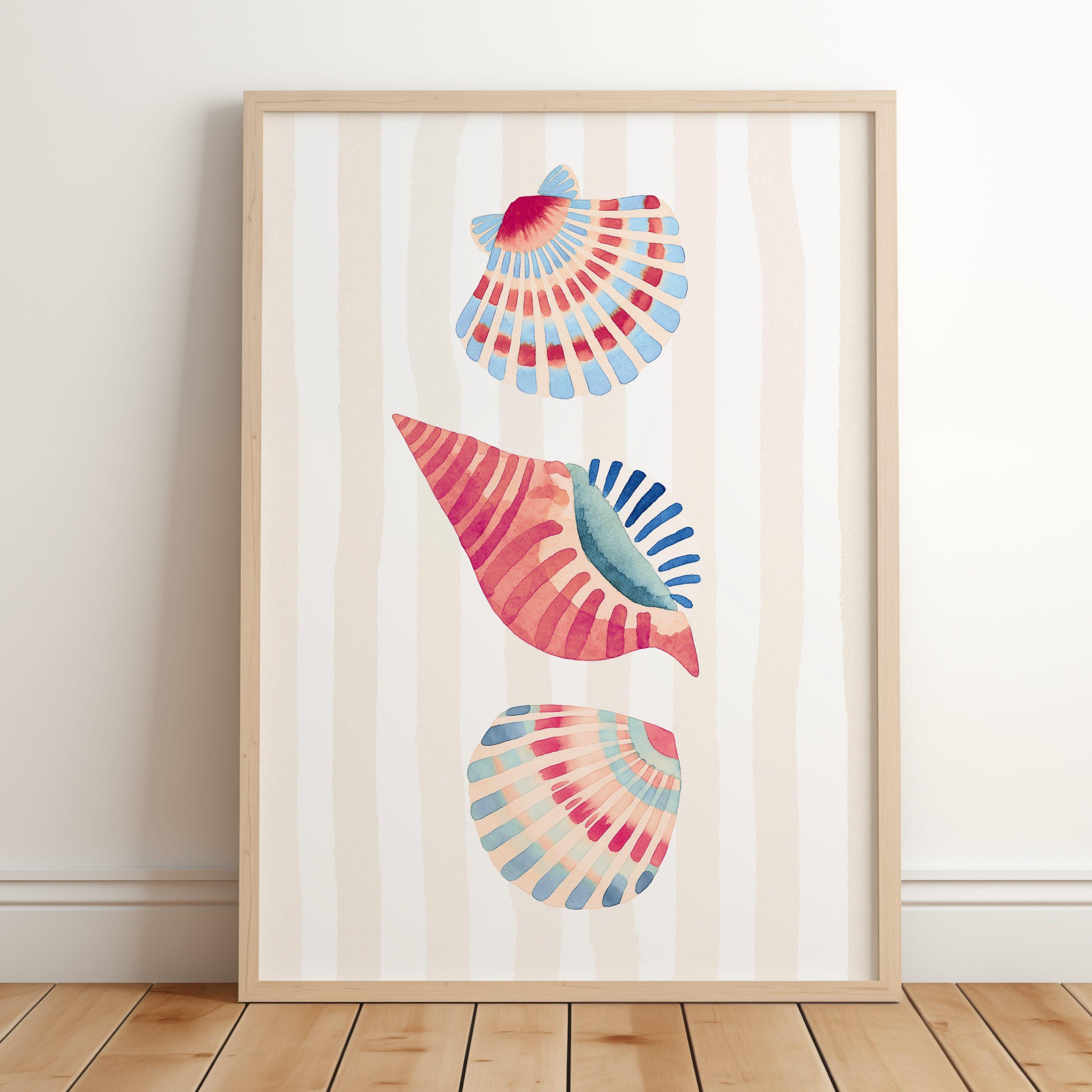 Watercolor Crab and Seashell Print Set: Beach House Coastal Decor ...