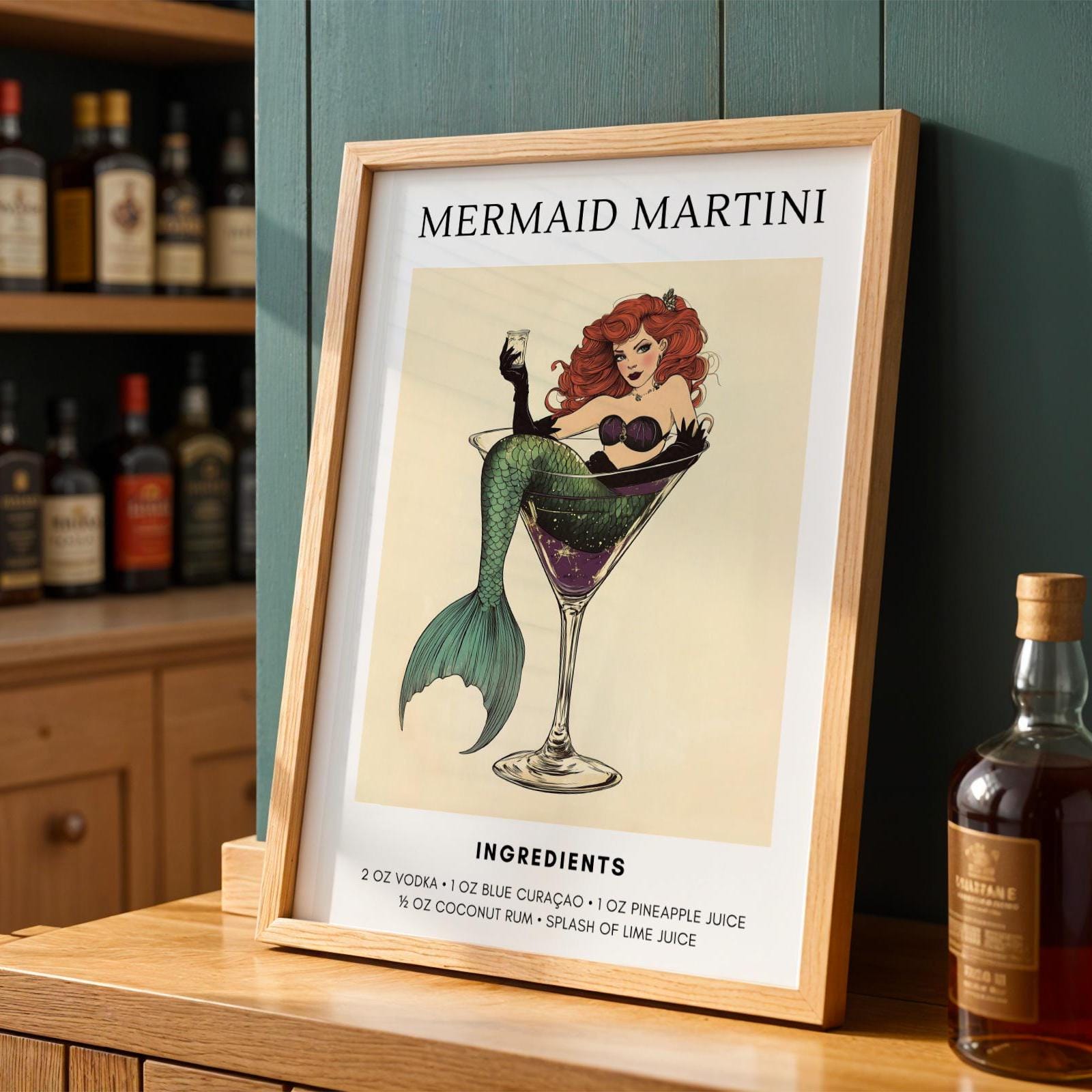 Vintage Mermaid Cocktail Wall Art - Mermaid Martini and Siren Spritz ...