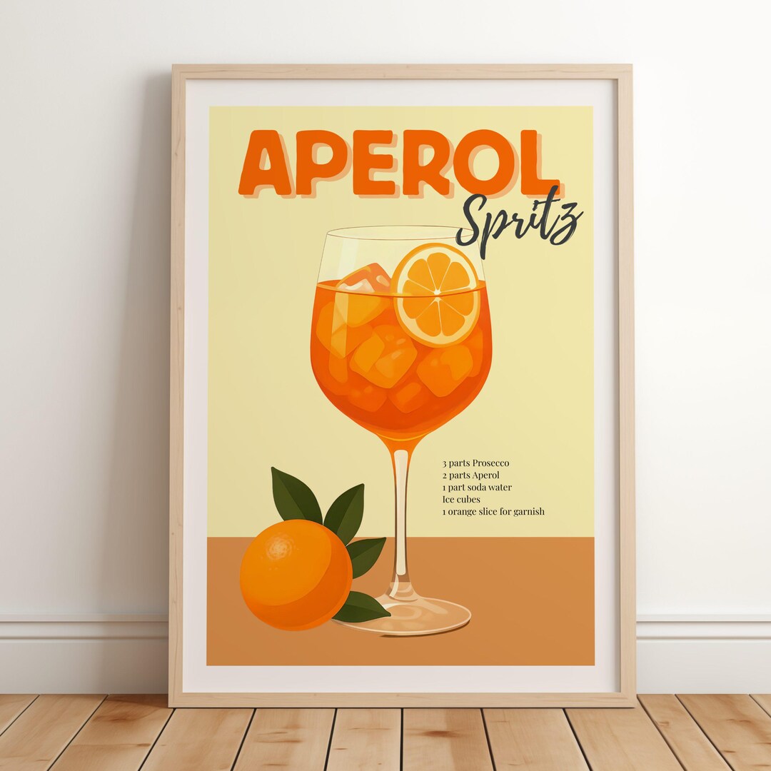 Aperol Spritz Art Print | Bar Cart Decor | Aperol Spritz Recipe Poster ...