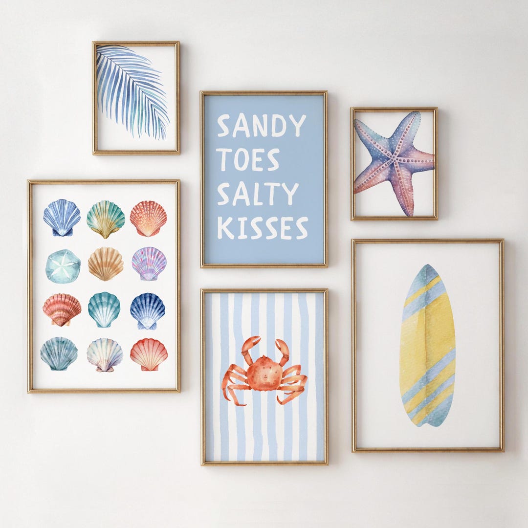 Coastal Watercolor Print Set: Beach House Gallery Wall (digital ...