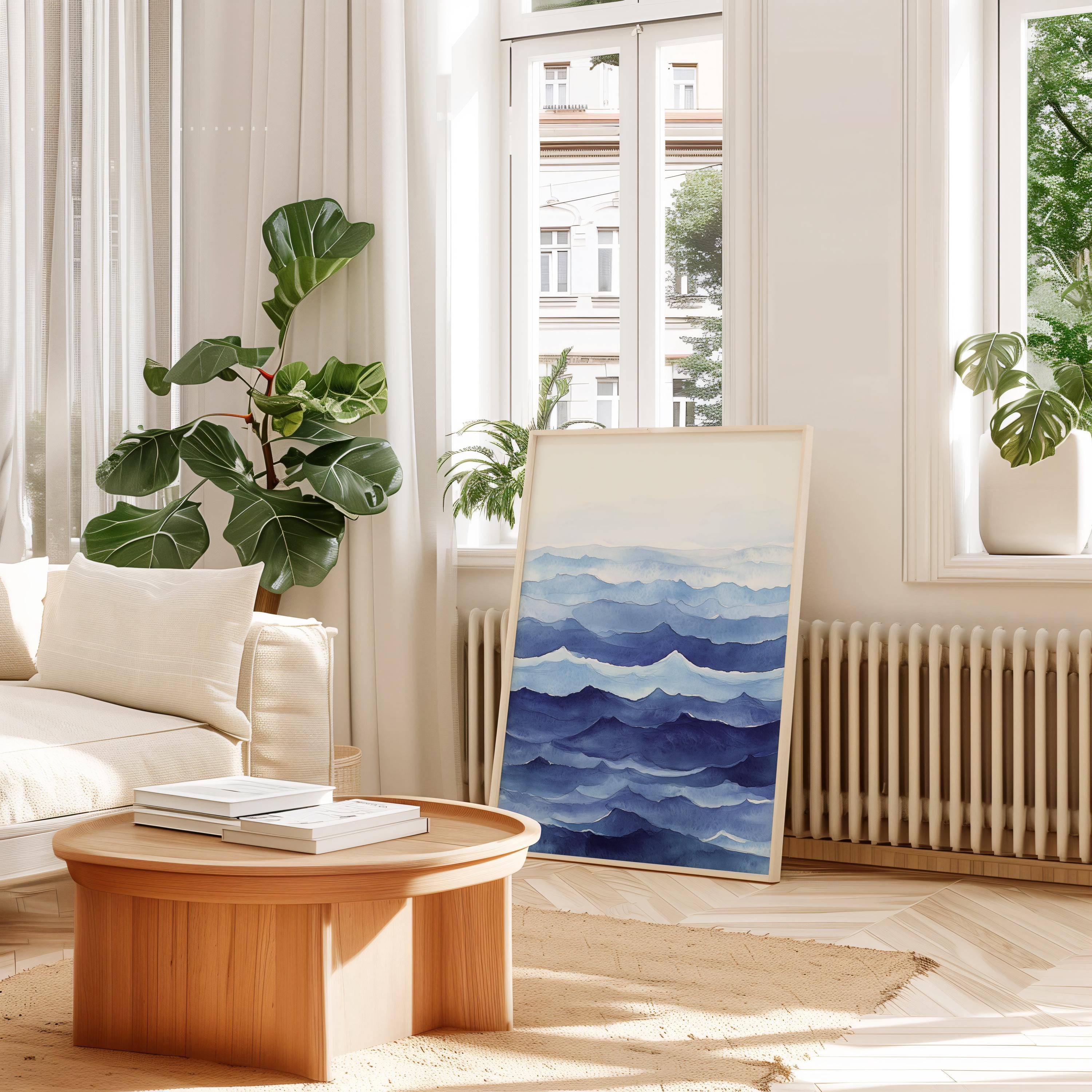 Coastal Wall Art Set of 3, Blue Ocean Watercolor Prints, Seaweed ...