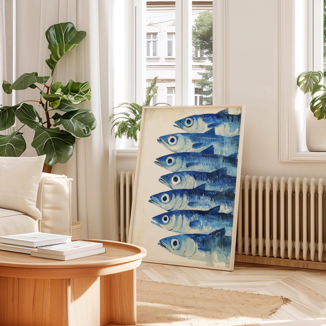 Sardines Print - Retro Sardine Wall Art - Blue Fish Print - Colorful ...