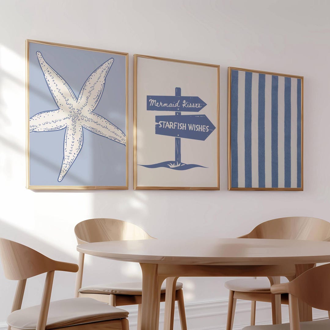 Coastal Print Set of 3 | Wall Art Set | Beach Decor With Starfish ...