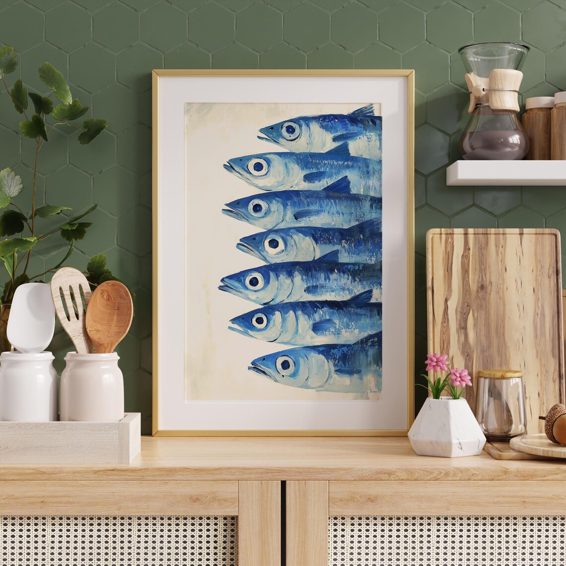 Sardines Print - Retro Sardine Wall Art - Blue Fish Print - Colorful ...