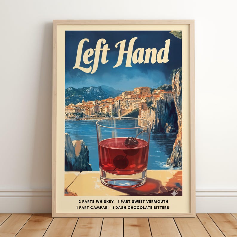 Left Hand Drink Poster - Cocktail Poster - Retro Cocktail Recipe Poster ...