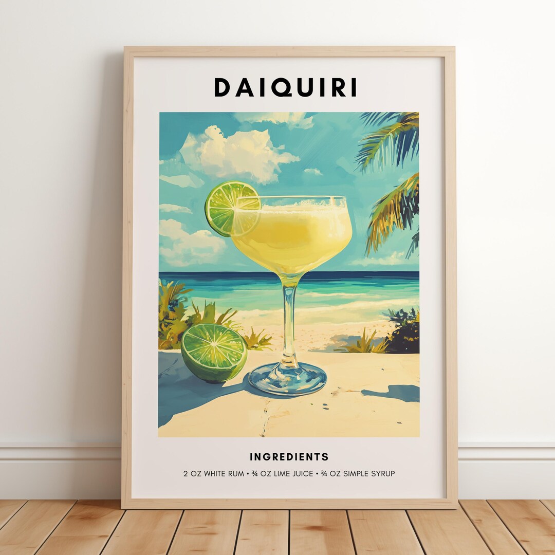 Daiquiri Poster | Cocktail Poster | Bar Cart Decor | Retro Cocktail ...