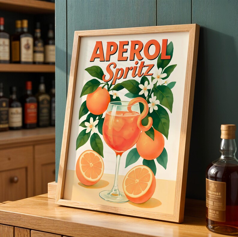 Aperol Spritz Poster | Retro Italian Cocktail Poster | Bar Cart Decor ...