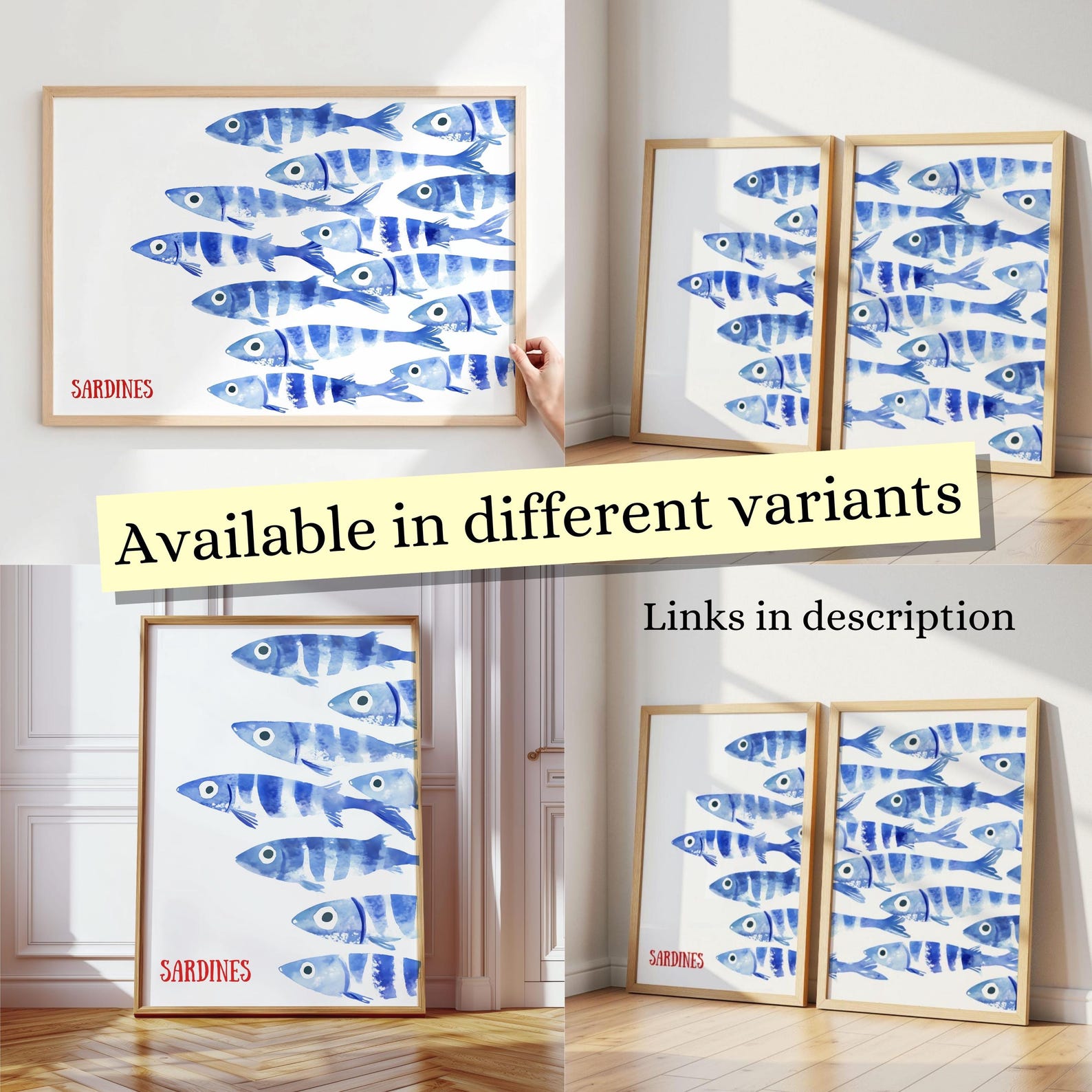 Sardines Print Set - Blue Watercolor Fish Print - Sardine Poster ...