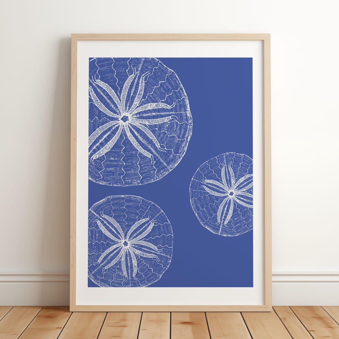 Coastal Wall Art, Sand Dollar Illustration on Blue, Beach House Decor ...