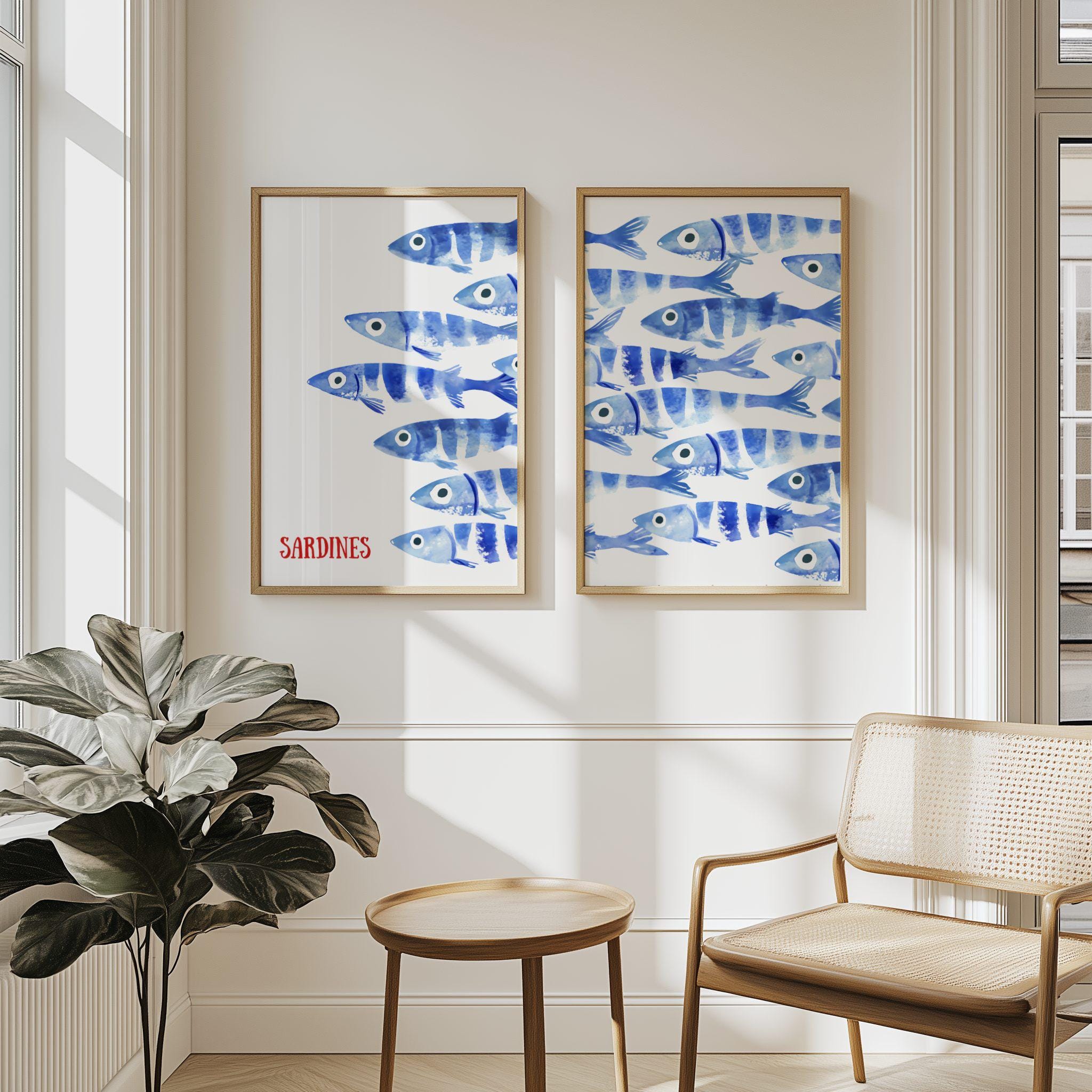 Sardines Print Set - Blue Watercolor Fish Print - Sardine Poster ...