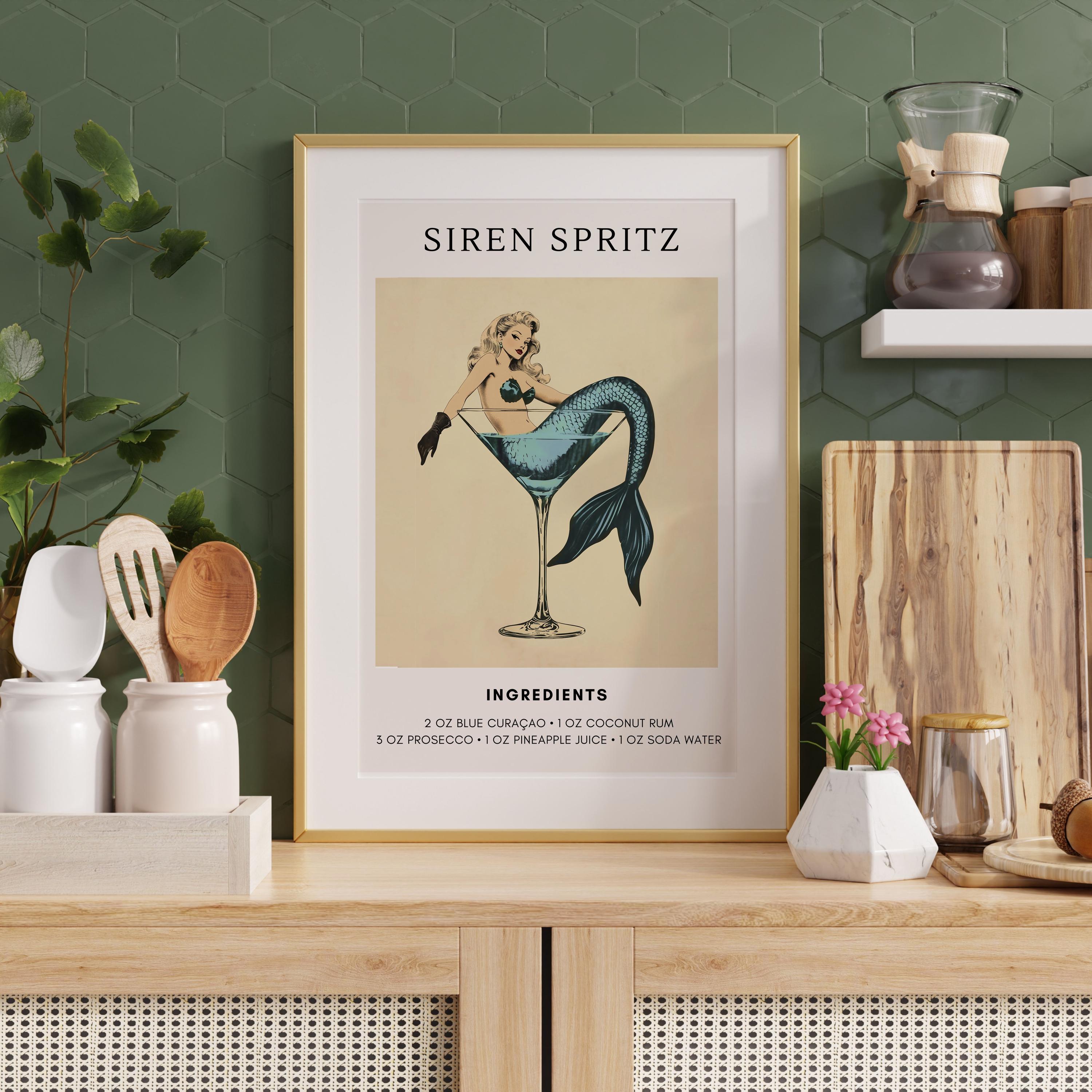 Vintage Mermaid Cocktail Wall Art - Mermaid Martini and Siren Spritz ...