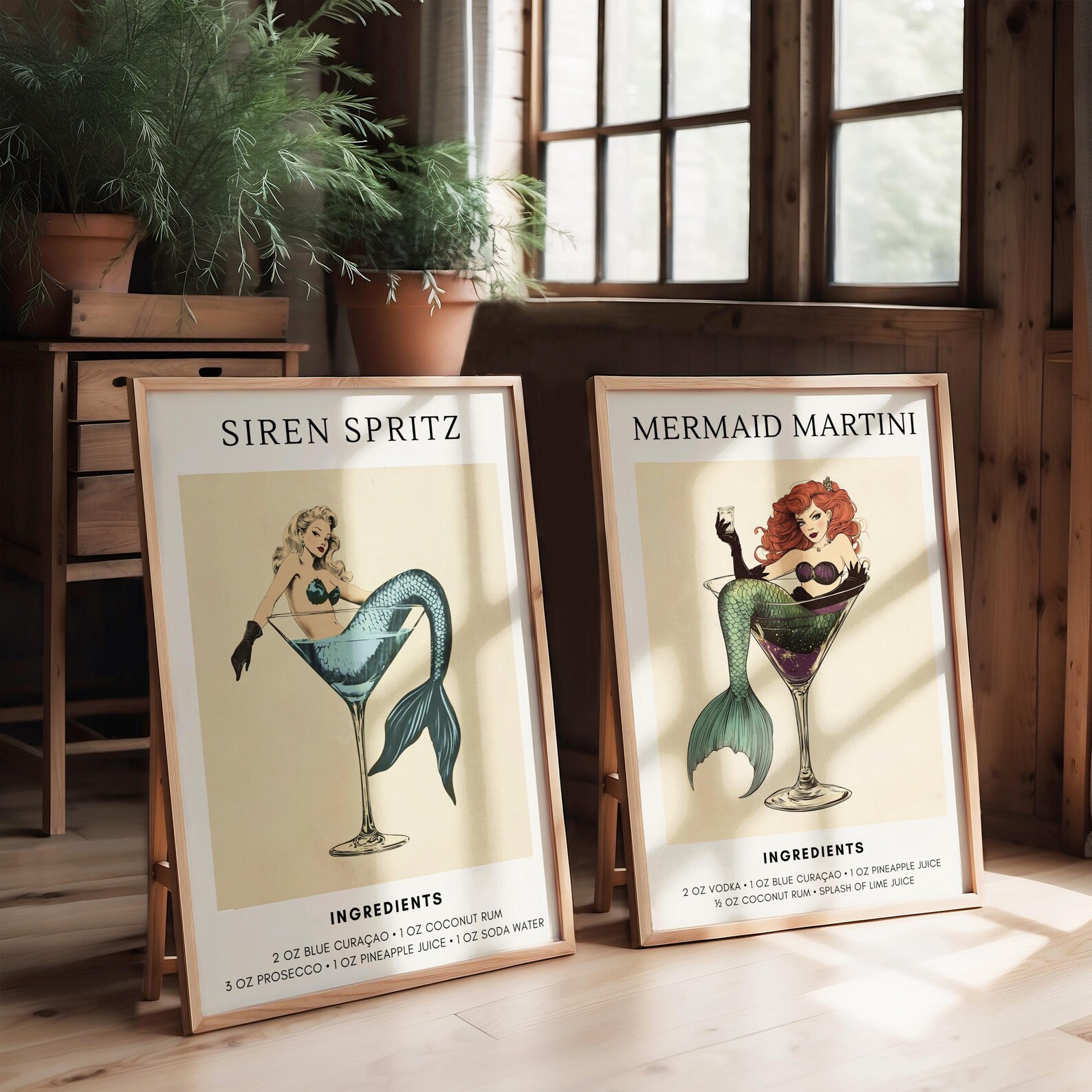 Vintage Mermaid Cocktail Poster - Mermaid Martini and Siren Spritz ...