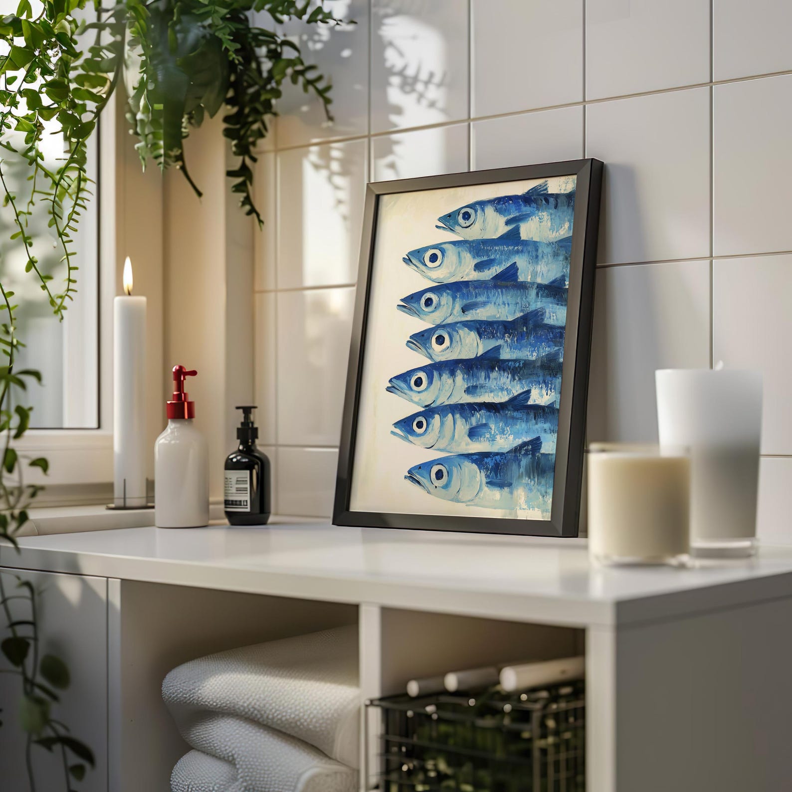 Sardines Print - Retro Sardine Wall Art - Blue Fish Print - Colorful ...