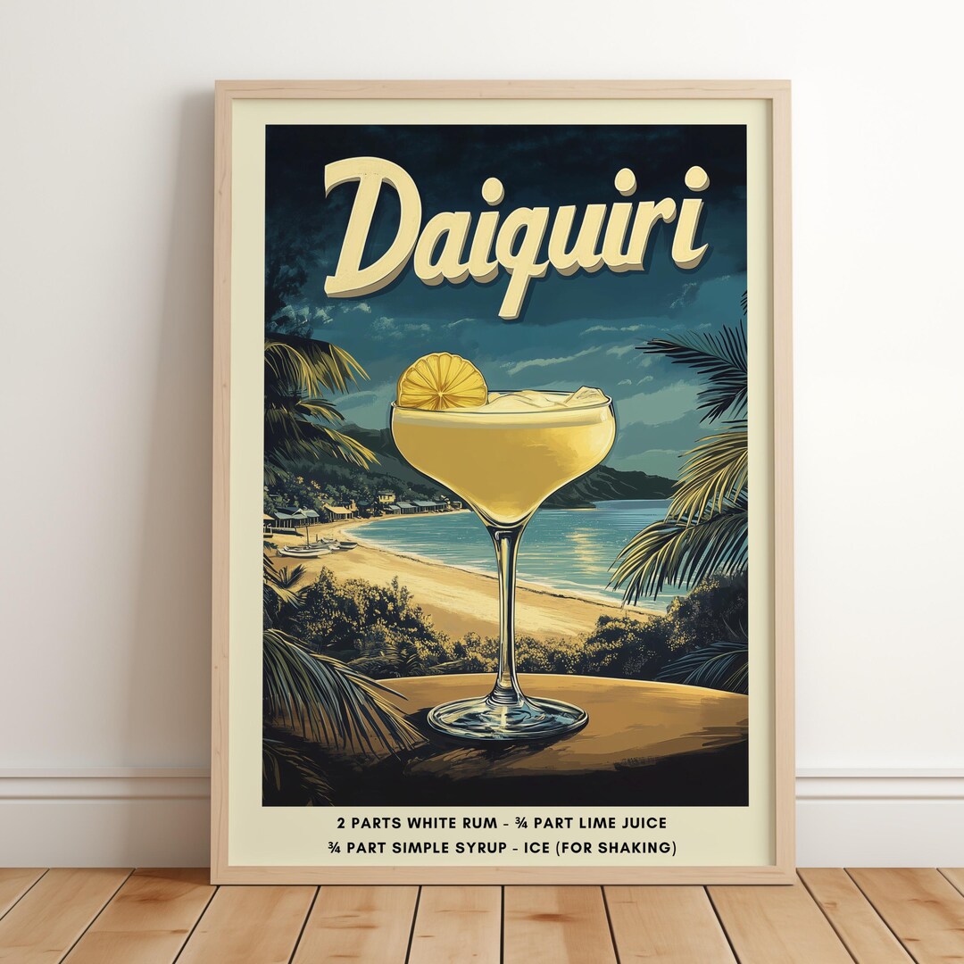 Daiquiri Art Print | Retro Cocktail Print | Bar Cart Decor | Daiquiri ...