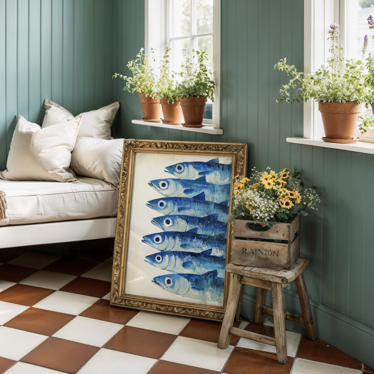 Sardines Print - Retro Sardine Wall Art - Blue Fish Print - Colorful ...