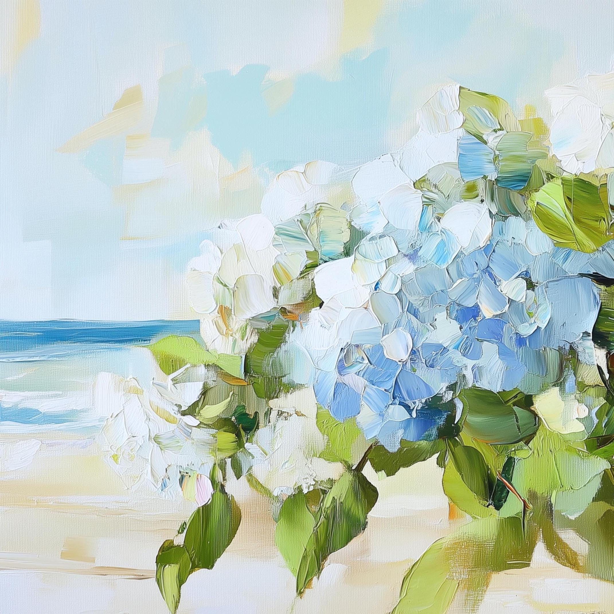 Beach Hydrangea Wall Art Printable, Coastal Floral Digital Painting ...