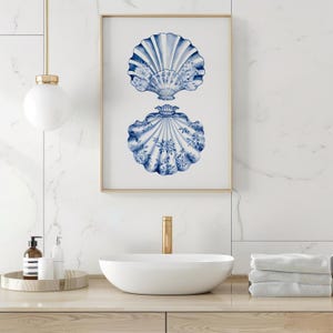 Blue Chinoiserie Coastal Wall Art Set | Nautical Seashell & Starfish ...