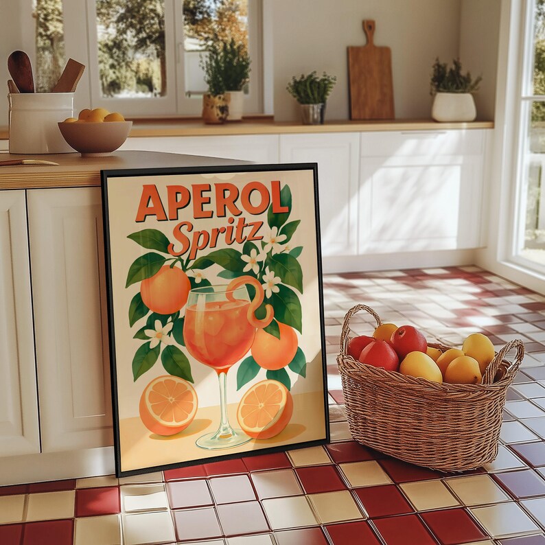 Aperol Spritz Poster | Retro Italian Cocktail Poster | Bar Cart Decor ...
