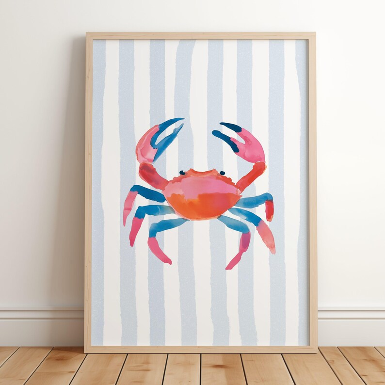 Watercolor Crab and Seashell Print Set: Beach House Coastal Decor ...
