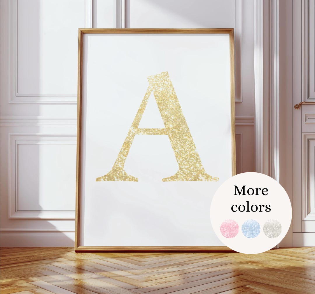 Custom Wall Art Gift, Initial Letter Print, Gold Glitter Monogram ...