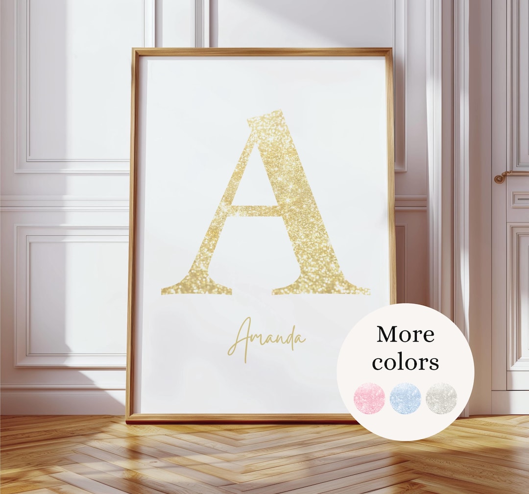 Custom Initial Print | Personalized Name Printable | Gold Glitter ...