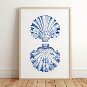 Blue Chinoiserie Coastal Wall Art Set | Nautical Seashell & Starfish ...