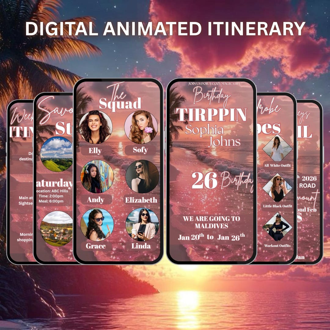 Girls Trip Animated Itinerary, Digital Template, Travel Itinerary ...