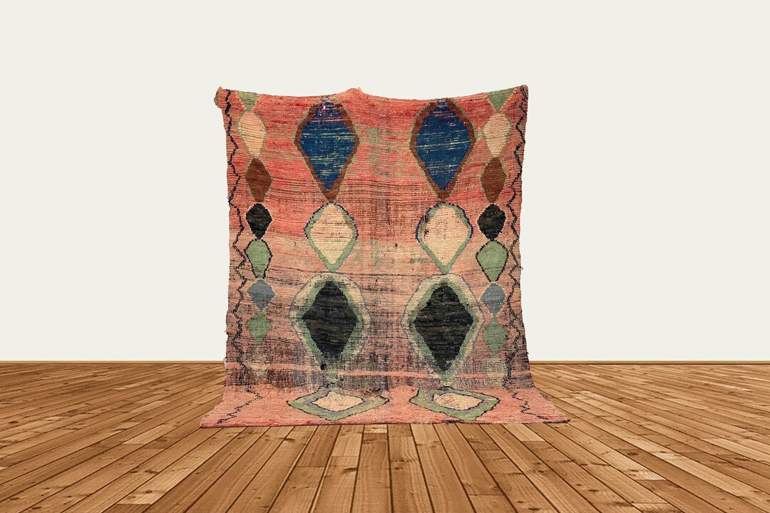 6x9 Moroccan Diamond Rug, Worn Berber Area Rug. - Etsy