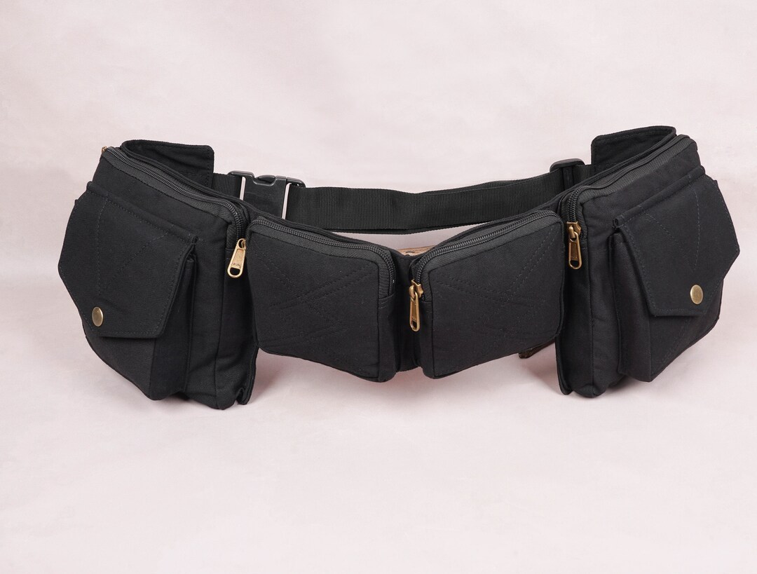 Black Cotton Hip Belt Bag Free Hand Bag for Men & Women Multi Pocket ...