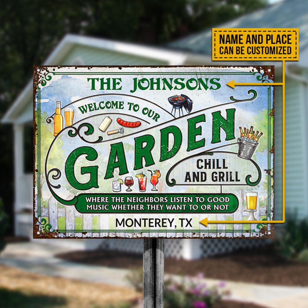 Personalized Garden Grilling Where Neighbors Metal Signs, Garden Fresh ...