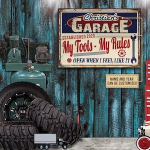 Personalized Auto Mechanic Garage Open When Customized Classic Metal ...