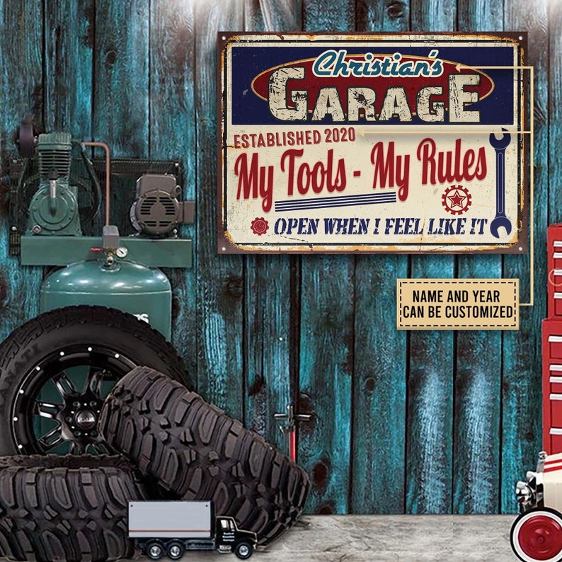 Personalized Auto Mechanic Garage Open When Customized Classic Metal ...