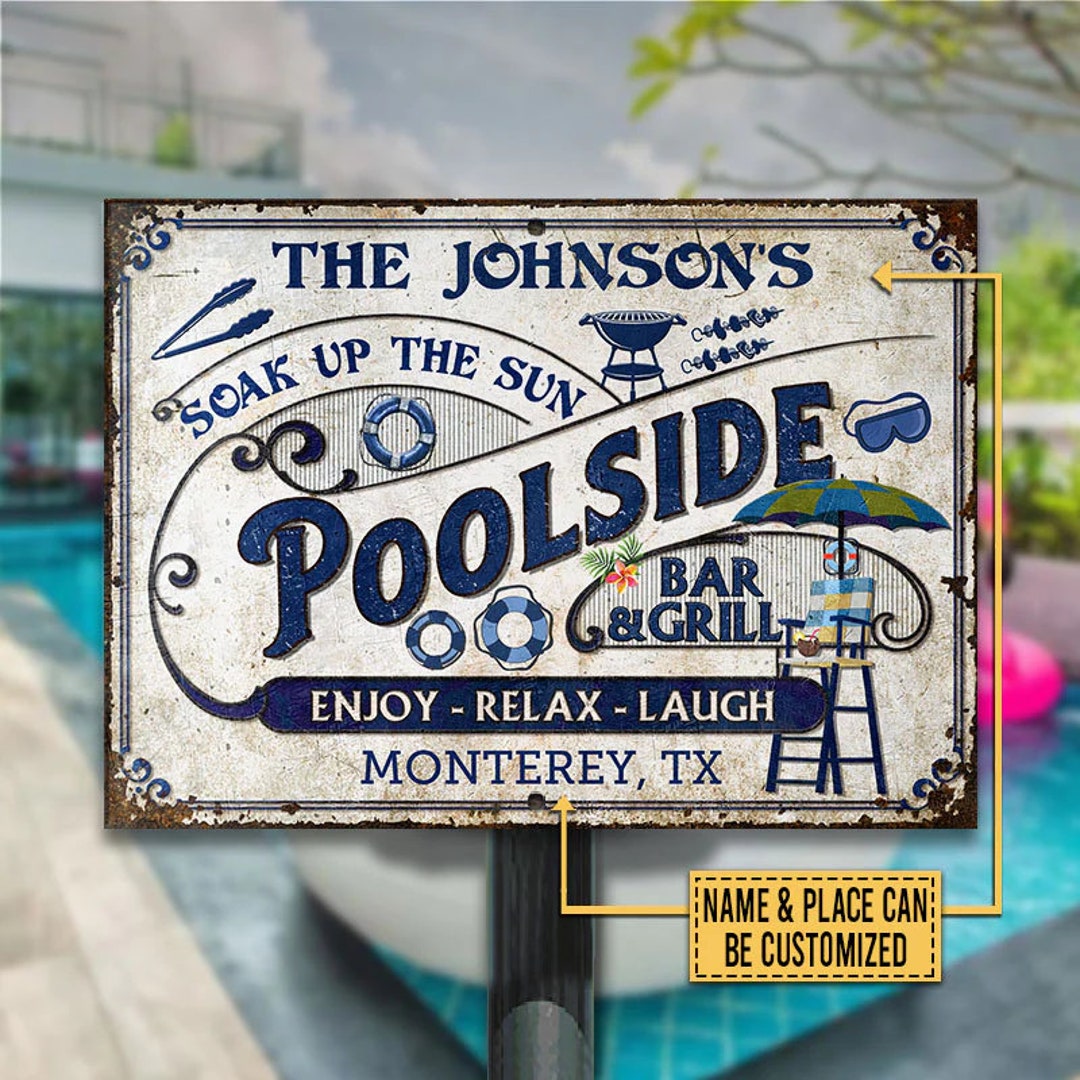Personalized Pool Bar & Grill Customized Classic Metal Signs, Patio ...