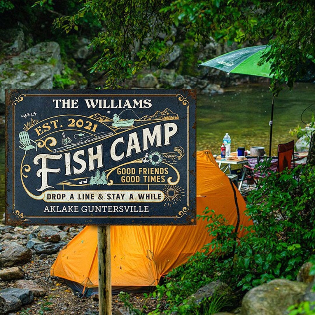 Personalized Fish Camp Drop A Line Customized Classic Metal Signs - Etsy