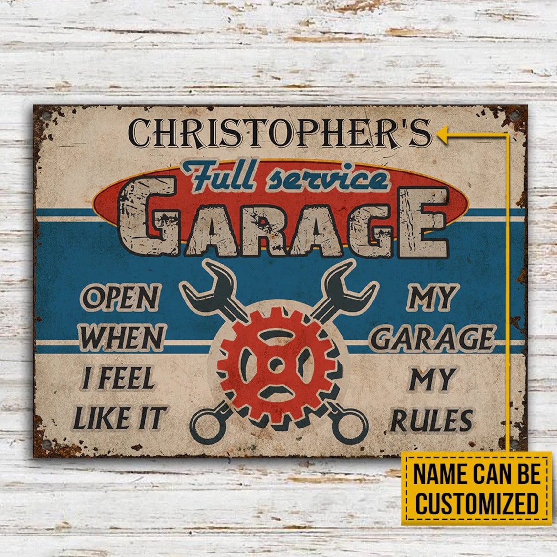 Personalized Auto Mechanic Garage Open When Customized Classic Metal ...