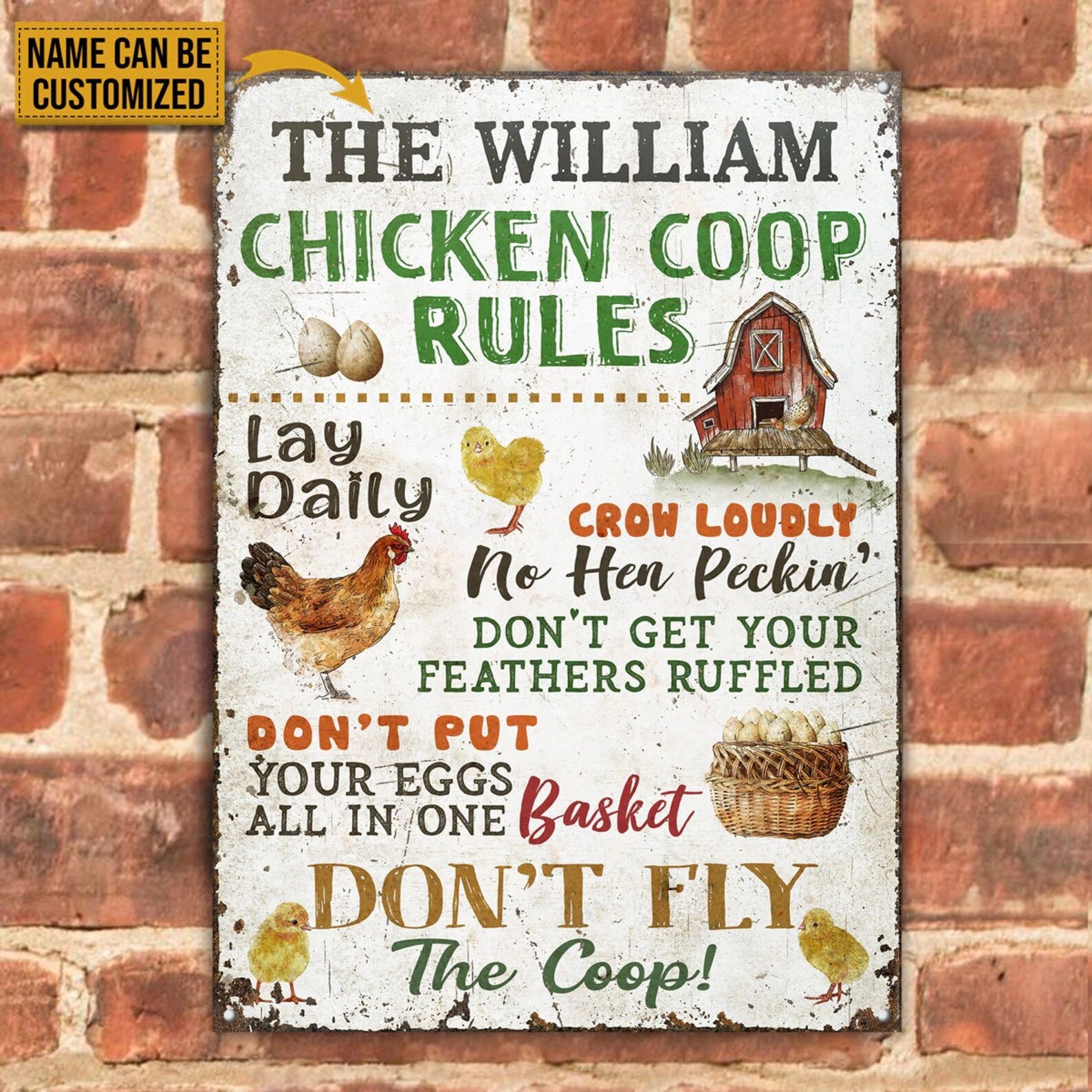Personalized Chicken Coop Rules Customized Classic Metal Signs- Metal ...