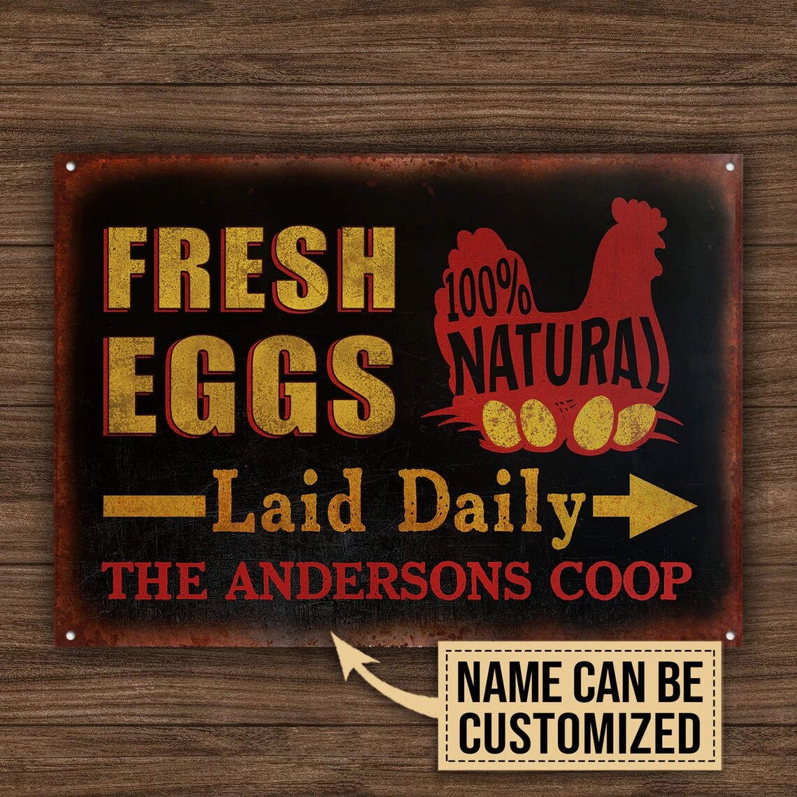 Personalized Chicken Fresh Eggs Laid Daily Customized Classic Metal ...